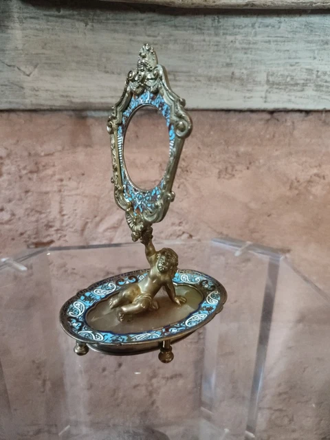 ANCIEN PORTE MONTRE Cherubin Putti en bronze doré emaux cloisonné onyx ...