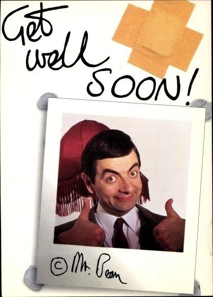 POSTCARD ACTOR AND comedian Rowan Atkinson, Mr. Bean, Get Well Soon ...