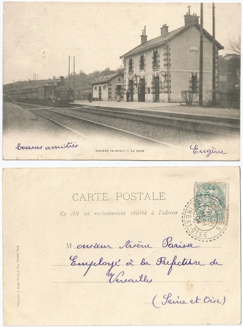 CPA BREGER FRÈRES 1904 postcard train Station La Gare JUZIERS 78 ...