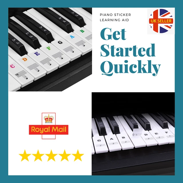 PIANO STICKERS KEYBOARD Music Note Chart Removable Decal 49, 54 ,61 88 ...