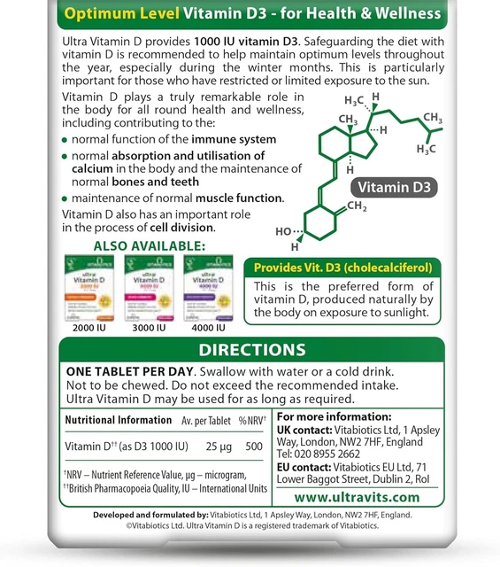VITAMIN D TABLETS 1000IU, Vitabiotics Ultra £6.09 - PicClick UK