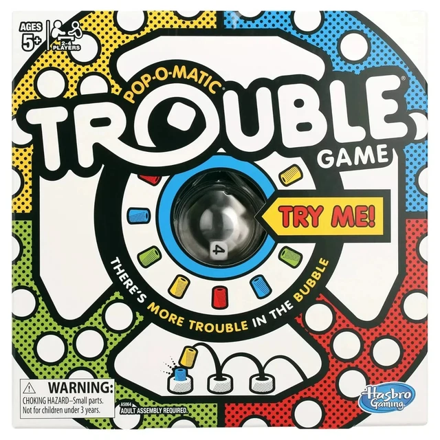 HASBRO TROUBLE BOARD Game Pop-O-Matic Classic Kids Family Fun Ages 5 ...