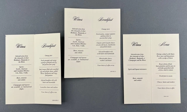BRITISH AIRWAYS VINTAGE Airline Menus X 3 Ba 1980'S Landor £14.95 ...
