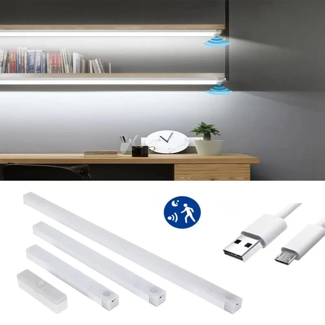 STRIP LIGHT LED PIR Motion Sensor Wireless USB Rechargeable Cabinet ...