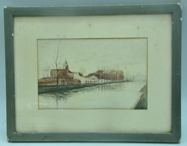 ANCIENNE PEINTURE AQUARELLE encadrée paysage sur rivière signée à identifier EUR 35,00 - PicClick FR