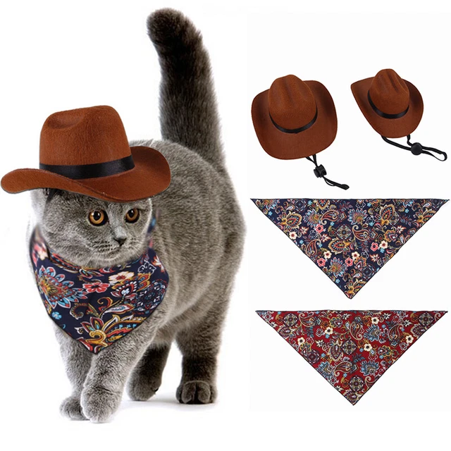 DOG CAT HAT Triangle Scarf Pet Cowboy Sun Cap Puppy Retro Cosplay Party ...