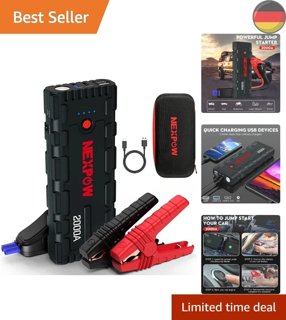 NEXPOW STARTHILFE POWERBANK, 2000A Spitzenstrom Auto Starthilfe, 12V ...