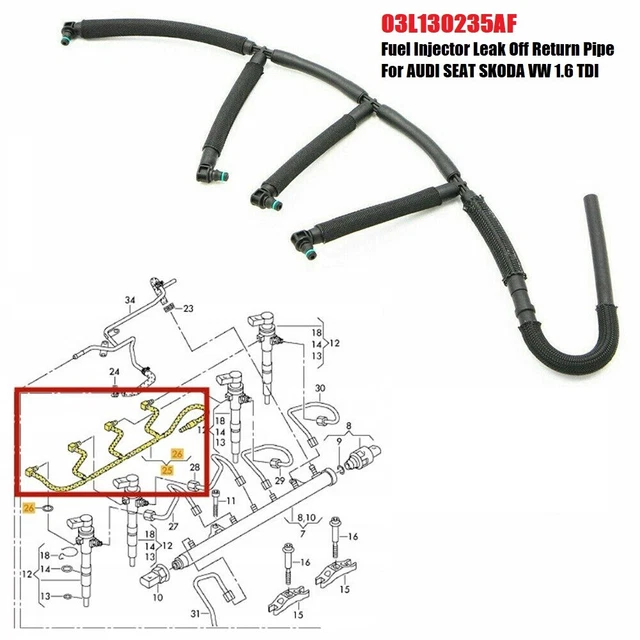 FOR VW CADDY 1.6 TDI Diesel Fuel Injector Leak Off Return Pipe ...