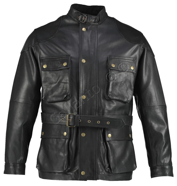 BLACK BENJAMIN BUTTON Biker Mens Long Leather Jacket Motorcycle ...