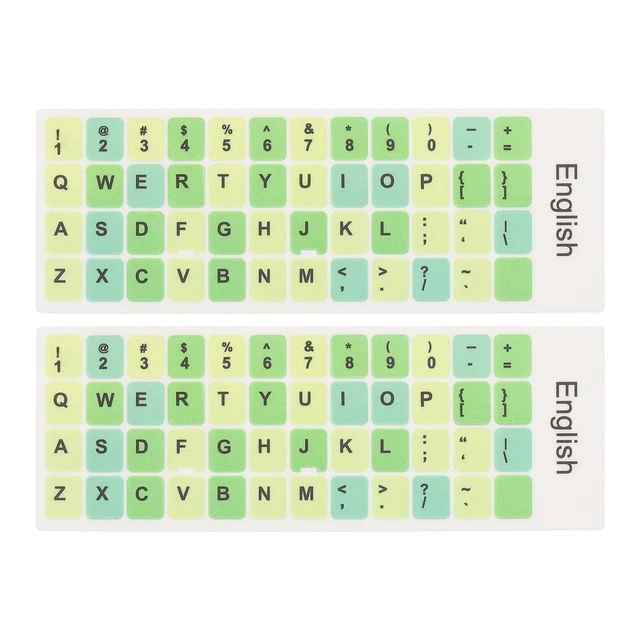 UNIVERSAL ENGLISH KEYBOARD Stickers Green Background W Black Lettering ...