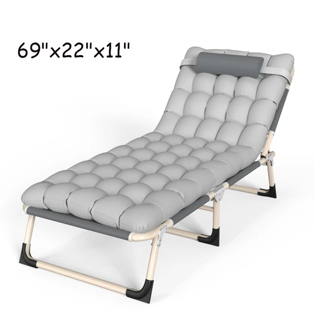 SINGLE FOLDING BED Sun Lounger Recliner Garden Camping Cots Guest With ...