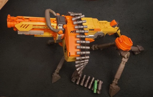 NERF N-STRIKE VULCAN EBF-25 Havok Machine Gun + 2 Tripods, Ammo Box ...