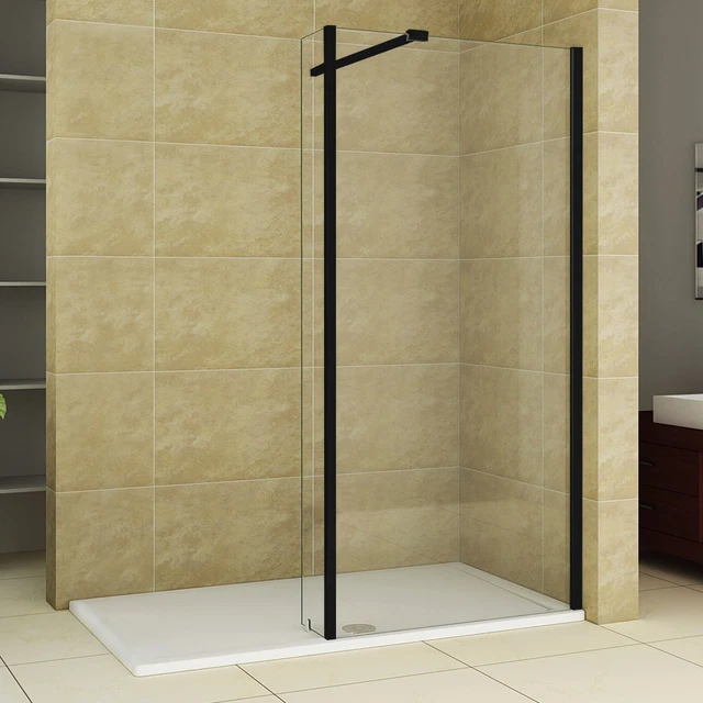 Walk In Wet Room Shower Enclosure Black Screen Cubicle Tray Glass