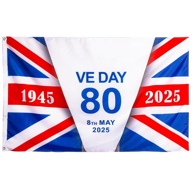 LARGE VE DAY 80th Anniversary Flag 2025 VE Day Flag 5ft x 3ft, WW2 ...