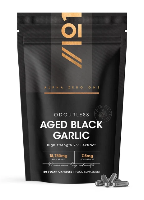 BLACK GARLIC EXTRACT Vegan Capsules Fermented Aged 18750mg 180 Count £ ...