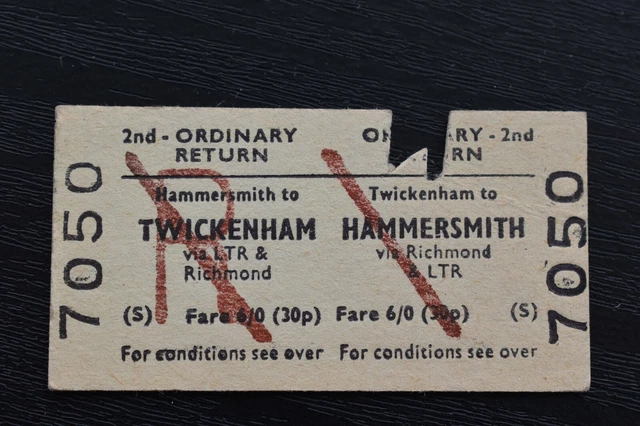 BR BRITISH RAILWAYS Ticket TWICKENHAM to HAMMERSMITH No 7050 16th FEB ...