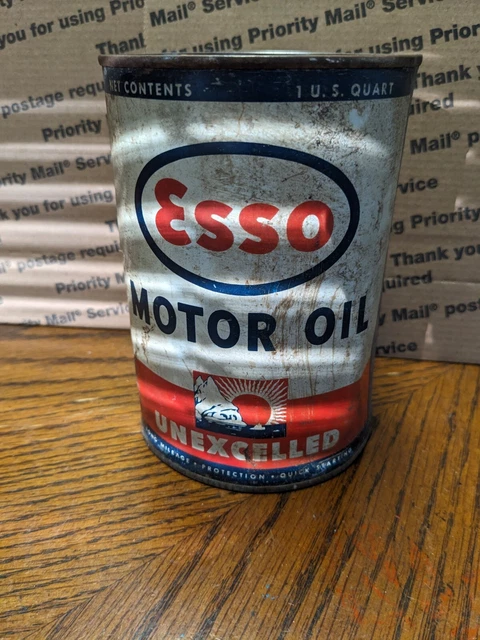 1940S ESSO MOTOR Oil Unexcelled 1 Quart Oil Can . ( No Bottom) $20.00 ...