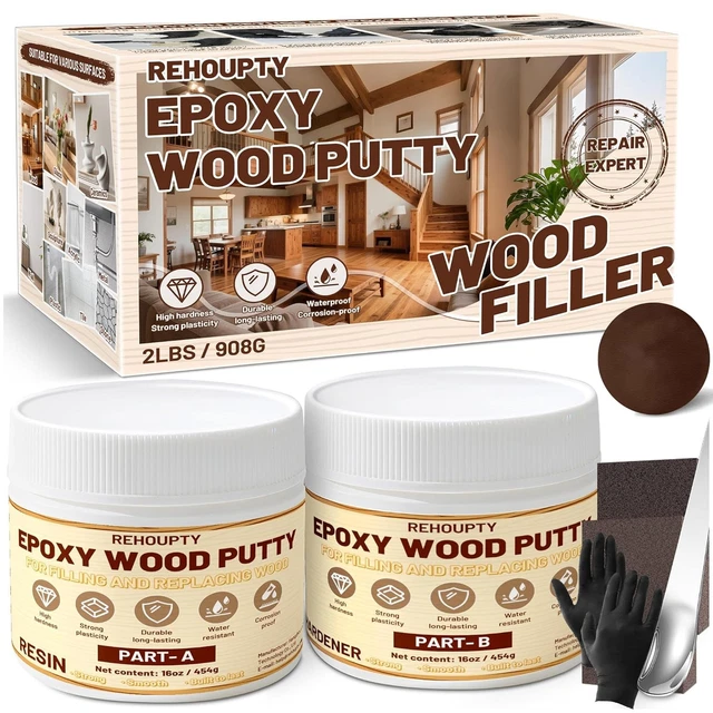 EPOXY WOOD PUTTY Filler Kit - Stainable Paintable 32oz 2-Part Putty ...