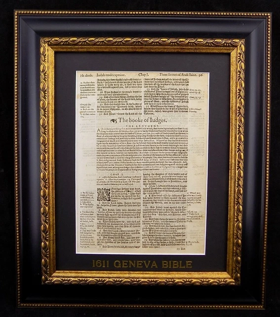 JUDGES TITLE PAGE Leaf , 1611 Geneva Bible , Framed Leaf Page Kjv $211. ...