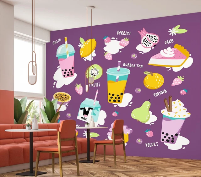 3D BUBBLE TEA L211 Pearl Tea Milk Tea Shop Wallpaper Wall Mural Self ...