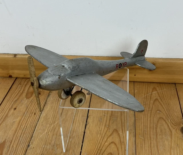VINTAGE SCRATCH BUILT Aeroplane Hawker Hurricane Model Hand Made Wooden ...