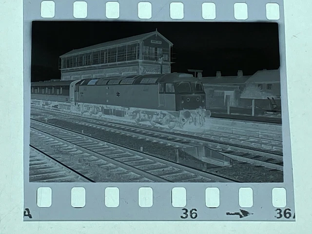 DIESEL LOCOMOTIVE LOCO Rhyl Signal Box British Rail Railway Negative ...