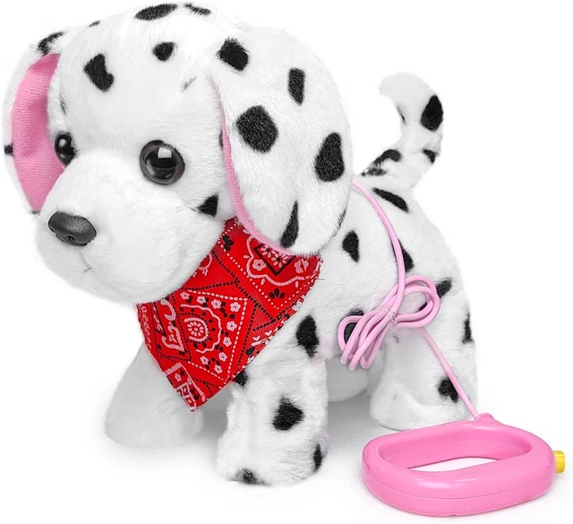 INTERACTIVE WALKING DOG Plush Toy – Spotted Dalmatian with Red Bandana ...