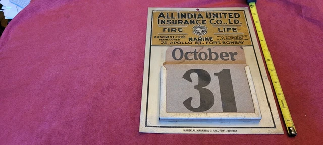 VINTAGE ALL INDIA Insurance Metal Advertising Calendar Sign $75.00 ...