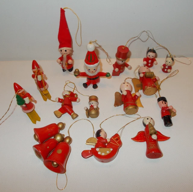 HOLZFIGUREN WEIHNACHTS-CHRIST-BAUMSCHMUCK ERZGEBIRGE 17-teilig Engel ...