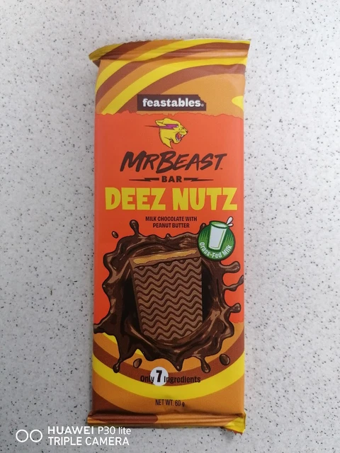 MR BEAST FEASTABLES Chocolate Bar... Deez Nuts Flavour. Single Bar £4. ...