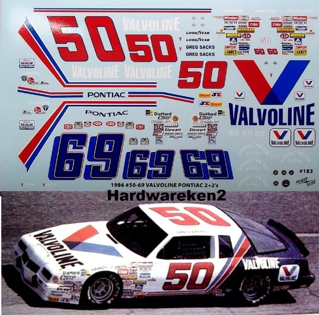 NASCAR DECAL #69 Valvoline 1987 Pontiac Grand Prix 2+2 Tommy Riggins 1/ ...