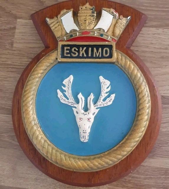 VINTAGE HMS ESKIMO Royal Navy Ship TAMPION Plaque Crest £20.00 ...