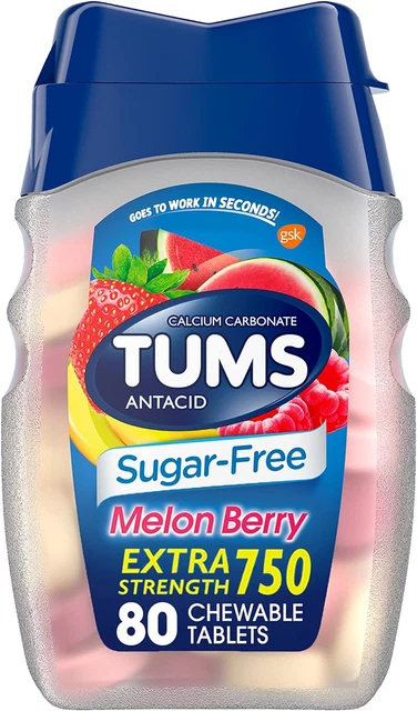 TUMS EXTRA STRENGTH Sugar-Free Antacid, Melon Berry Chewable Tablets ...
