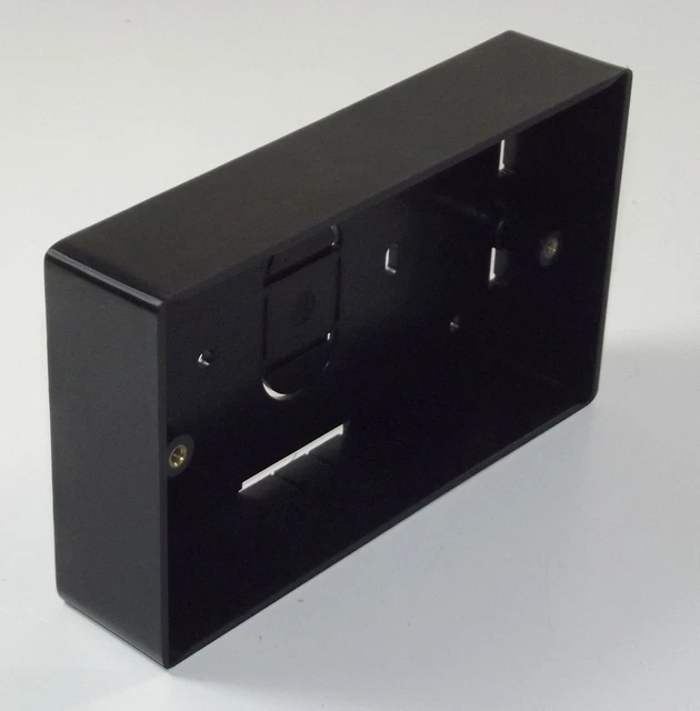 BLACK DOUBLE GANG BACKBOX 32mm Deep PVC Wall Mount Pattress Back Box ...