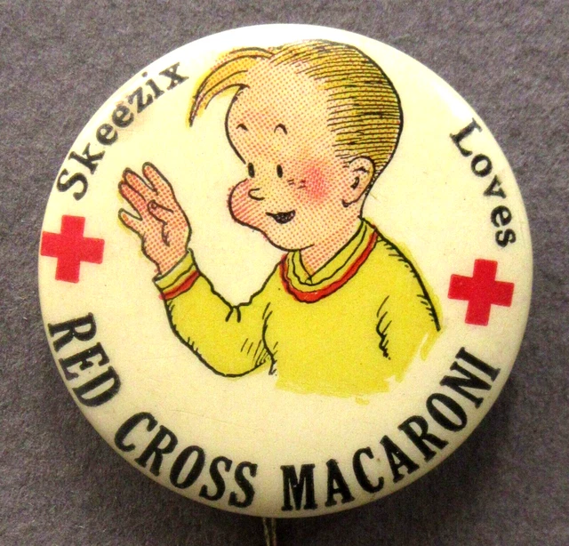 1930'S SKEEZIX LOVE RED CROSS MACARONI comic strip 1.25" pinback button ...