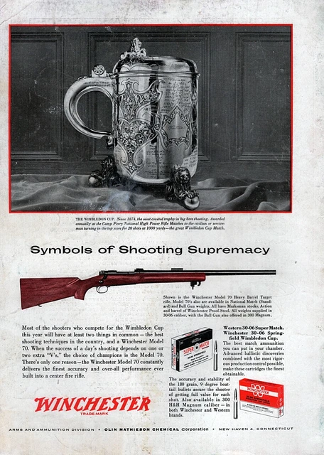 1955 WINCHESTER MODEL 70 Rifle Wimbledon Cup Trophy Original Print Ad ...