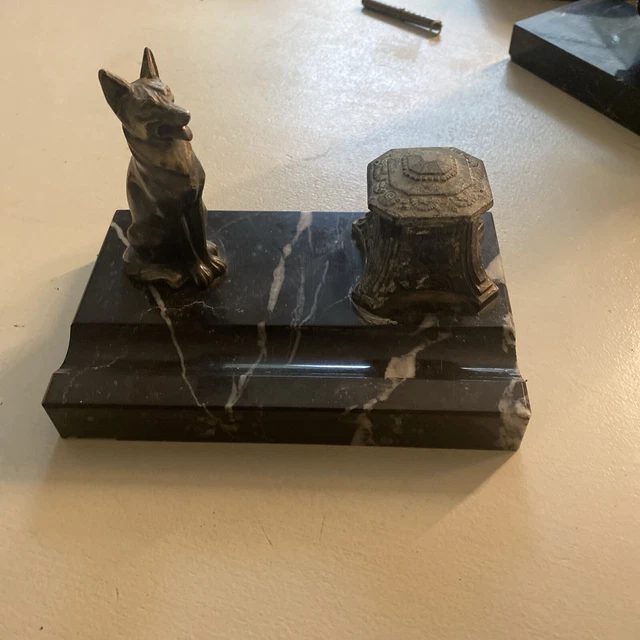 ENCRIER CHIEN EN Régule Sur Marbre Noir EUR 15,00 - PicClick FR