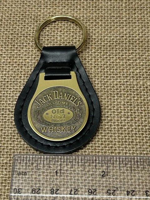 JACK DANIELS OLD No. 7 Brand Whiskey Brass Fob Leather Key Ring ***READ ...