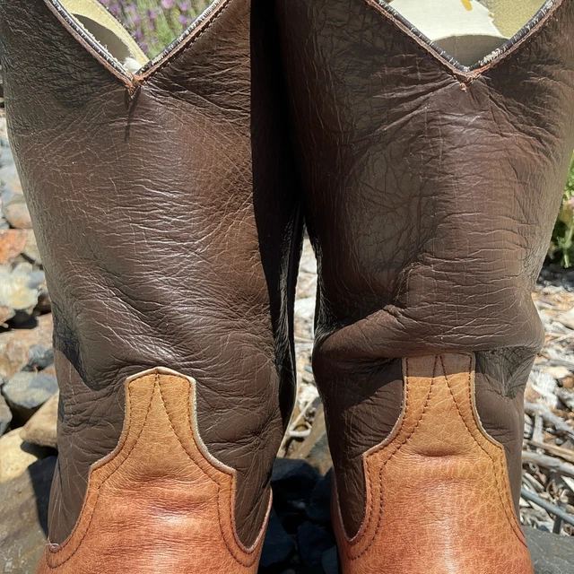 LARRY MAHAN ROUND TOE SCALLOPED SHAFT Buttery soft leather COWBOY BOOTS ...