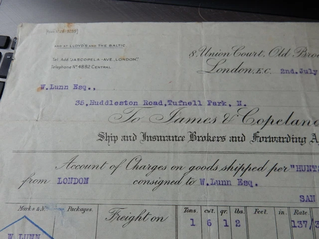 HARRISON LINE SS Huntsman 1913 CARGO SHIP LATER SUNK U BOAT WW1 U-50 SF ...