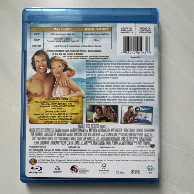 FOOL'S GOLD (BLU-RAY) Matthew McConaughey Kate Hudson $19.95 - PicClick CA