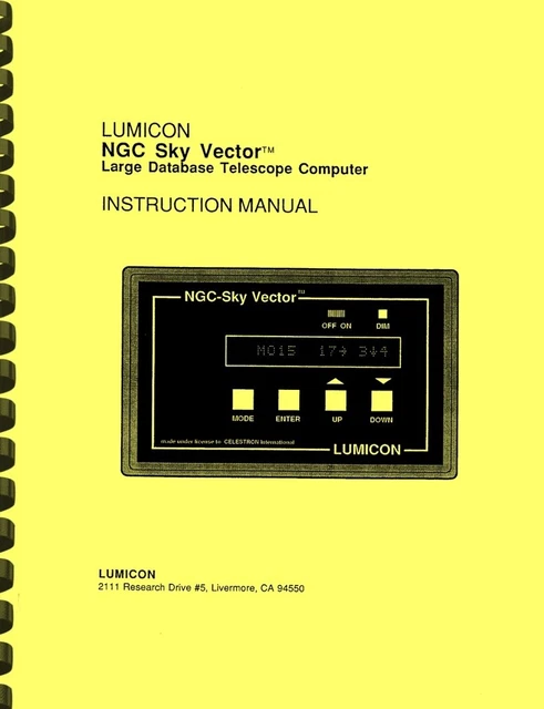 LUMICON NGC SKY Vector Database Telescope Computer OWNER'S INSTRUCTION ...