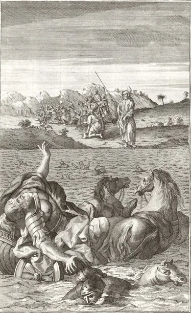 IL FARAONE ED ESERCITO ANNEGATI MAR ROSSO, grande incisione del 1735 ...