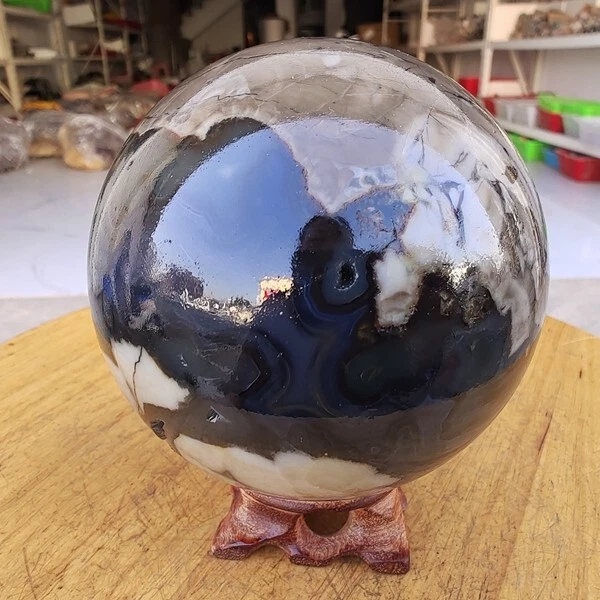 1365G RARE NATURAL blue Volcanic Rock agate Sphere Quartz Crystal Ball ...