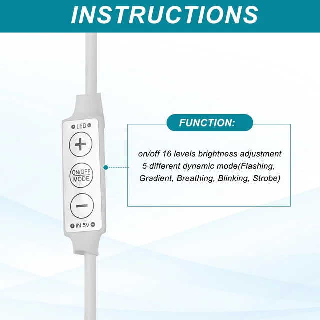 LED STRIP DIMMER, DC 5V 6A Brightness Control USB Switch, Dynamic Mode ...