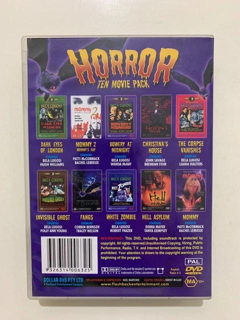 CLASSIC HORROR DVD Ten 10 Movie Pack Vintage B Grade Horror Region Free ...