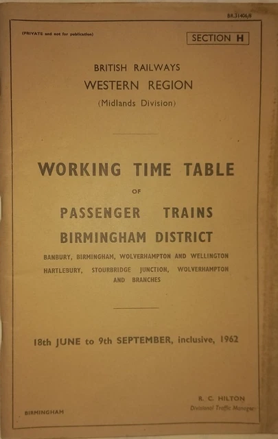 BRITISH RAILWAYS WORKING Time Table of Passenger Trains Birmingham ...