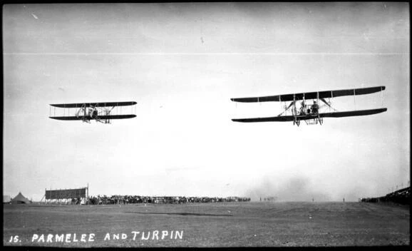AVIATORS PHILIP PARMELEE And J. Clifford Turpin Flying Wright Bipl ...