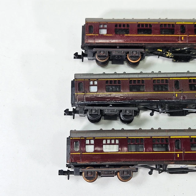 RAKE OF 3 Trix Western 1:48 N Gauge Lms Suburban Composite Coach M16171 ...
