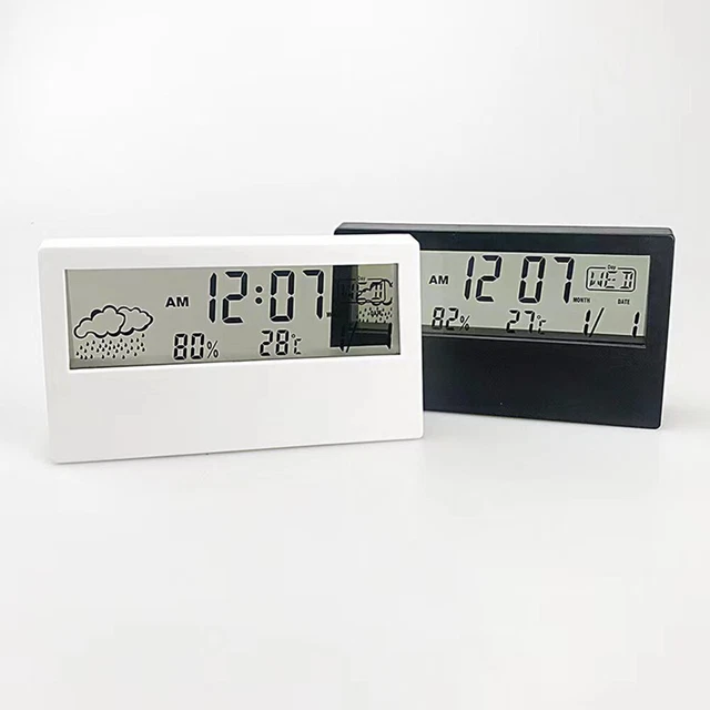 THERMO-HYGROMETER CLOCK LCD Desktop Alarm Clock Weather Display for ...